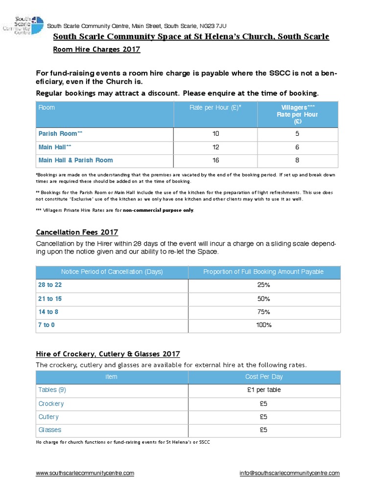 Room Hire Charge 2017 | Tableware | Business | Free 30-day Trial | Scribd