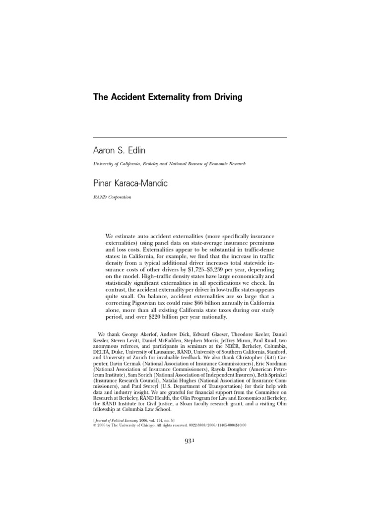 Driving Accident Externalities Explained | PDF | Traffic Collision ...