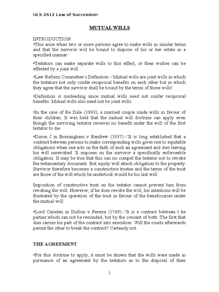 MUTUAL WILLS.docx | Will And Testament | Trust Law