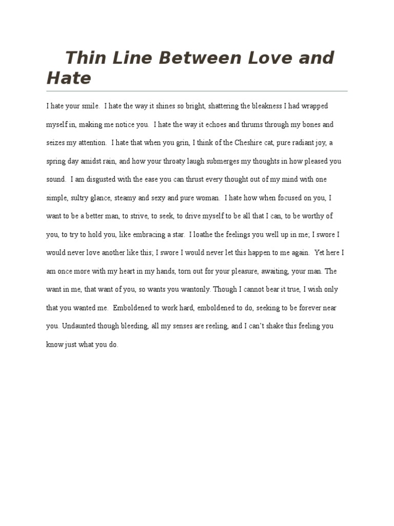 Thin Line Between Love and Hate | PDF | Self-Improvement | Poetry