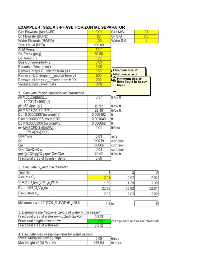 3 Phase Separator Spreadsheet | PDF
