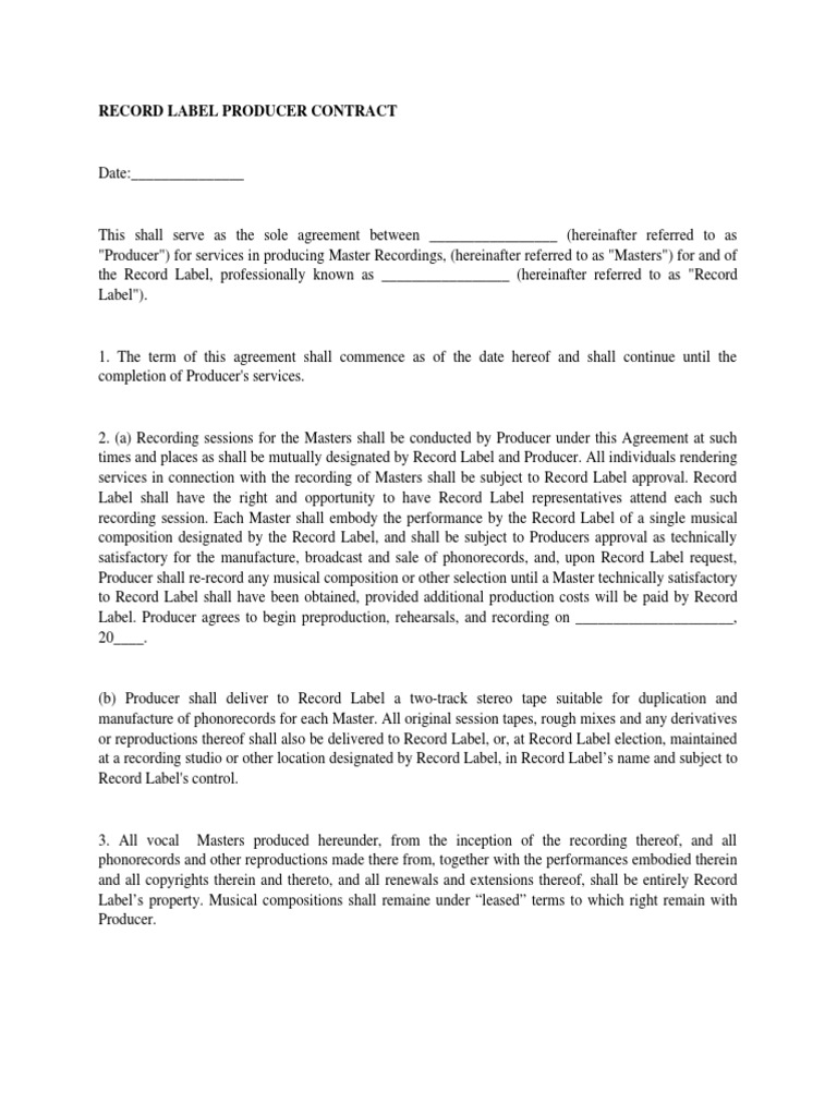 Record Label Producer Contract | PDF | Record Label | Royalty Payment