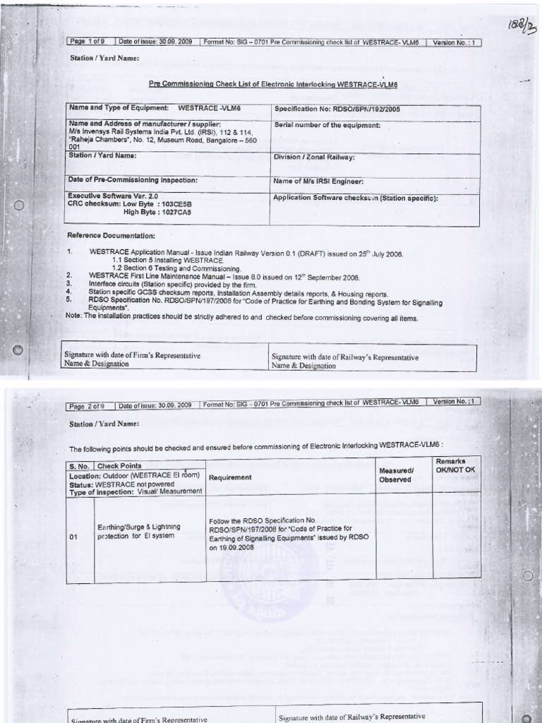 Pre Commissioning Check List | PDF | Railway | Transport