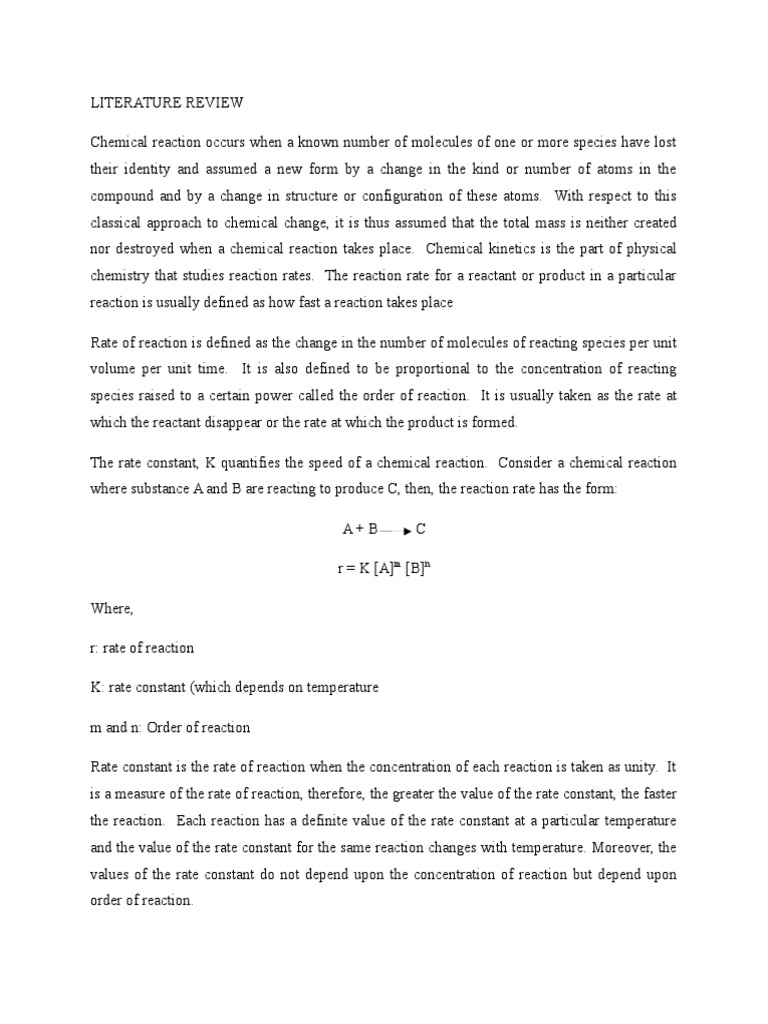 Literature Review | PDF | Reaction Rate | Chemical Reactions