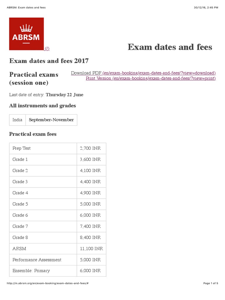 ABRSM: Exam Dates and Fees | PDF | Business