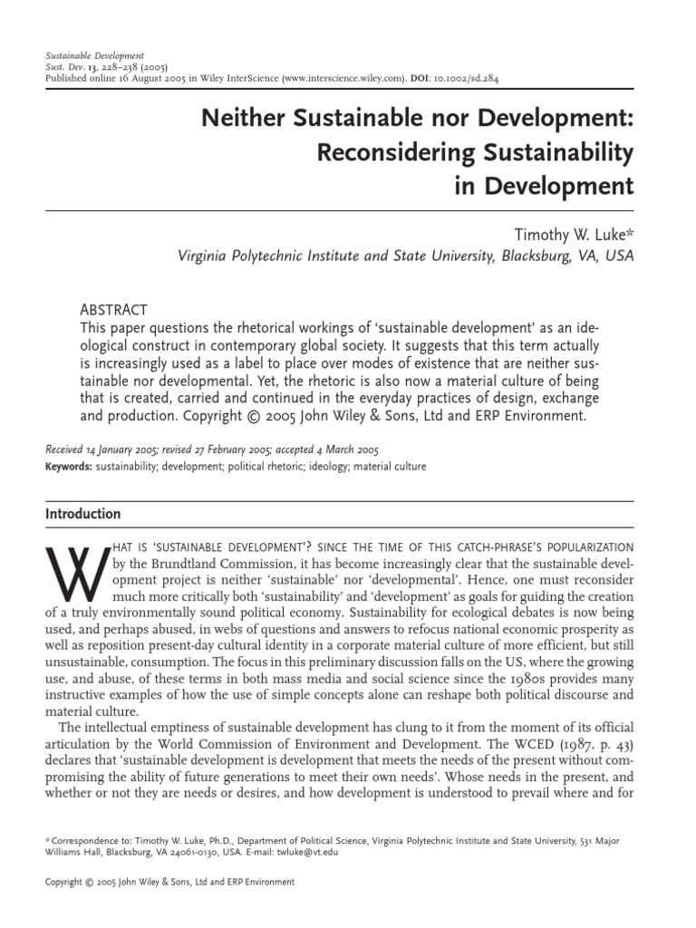 Timothy W. Luke - Neither Sustainable Nor Development - Reconsidering ...