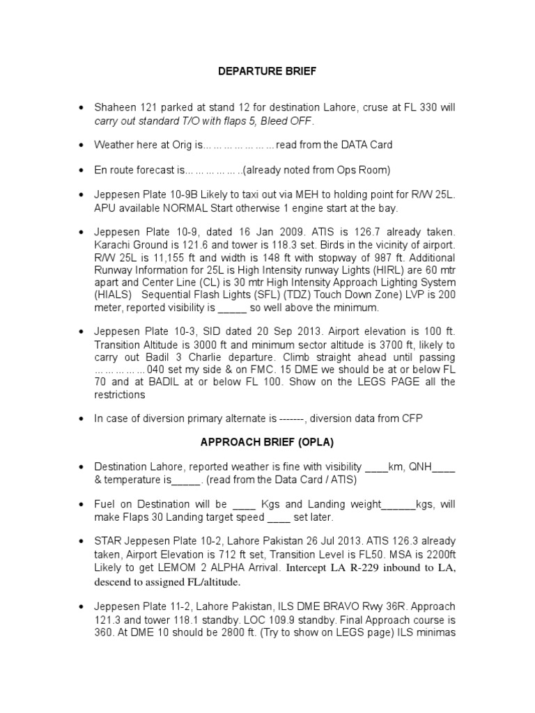 Departure & Approach Brief. Boeing 734