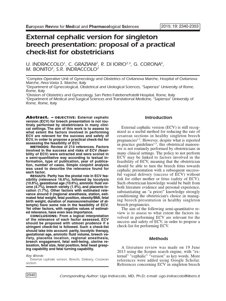 External Cephalic Version | PDF | Fetus | Childbirth