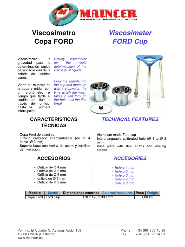 (ES) (En) Viscosímetro Copa FORD - Viscosimeter FORD Cup | PDF