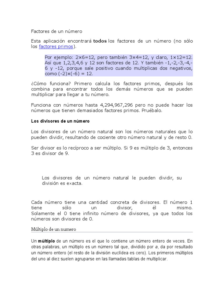 Factores y divisores de números | PDF | División (Matemáticas) | Número ...