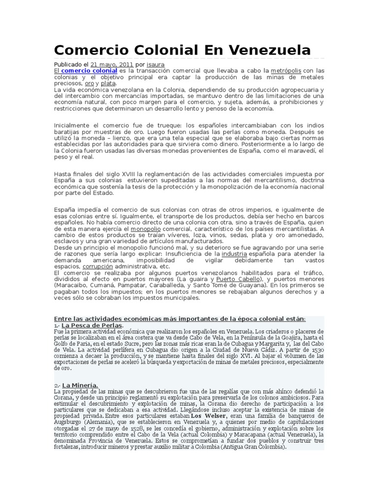Comercio Colonial en Venezuela | PDF | Mercantilismo | Agricultura