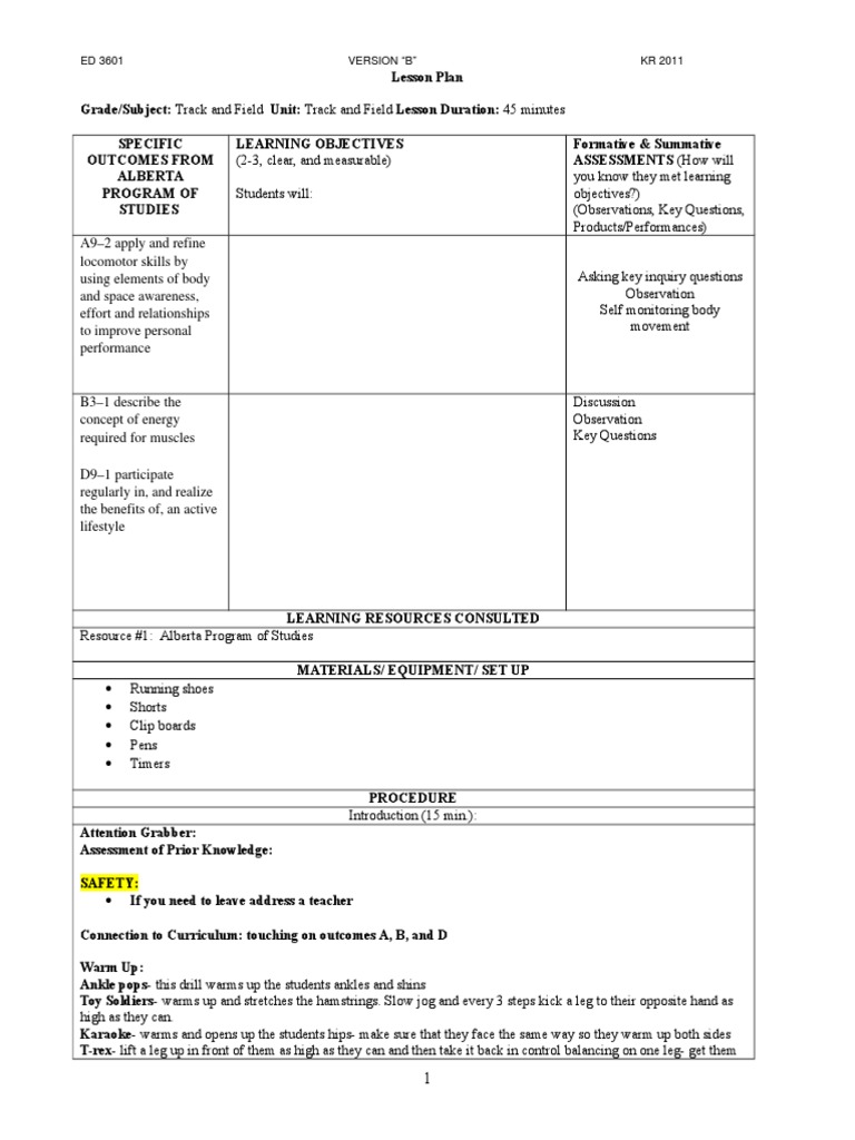 1500 Meter Plan | PDF | Educational Assessment | Lesson Plan