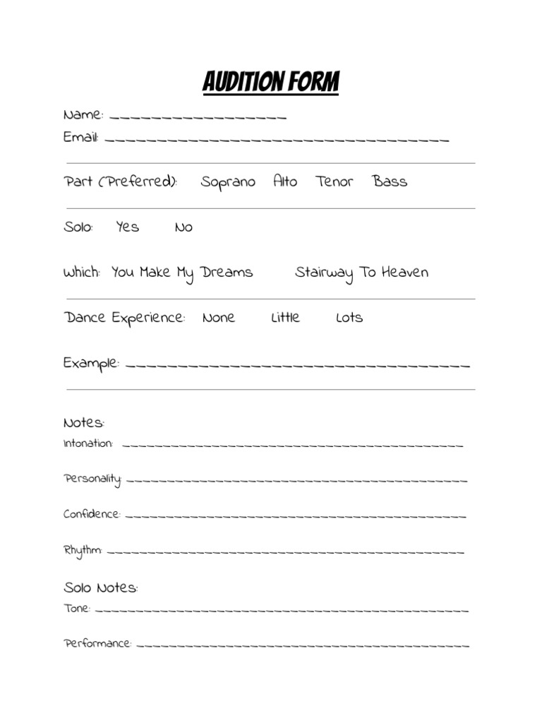 Audition Form for Vocal Performers | PDF
