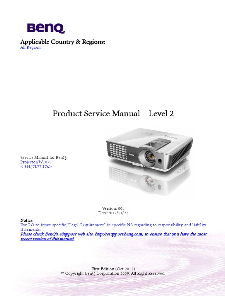 Benq W 1070 Service Manual PDF | PDF | Hdmi | Display Technology