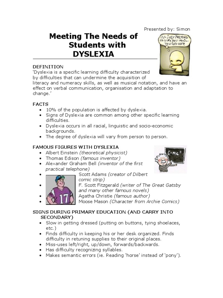 Dyslexia Handout | PDF | Dyslexia | Literacy