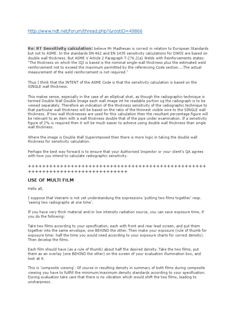 Radiographic Sensitivity Calculation Guide | PDF | Science ...