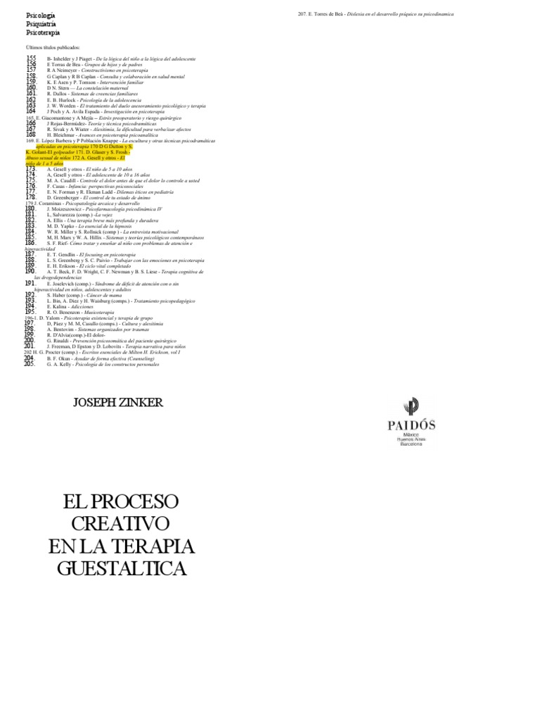 El Proceso Creativo en La Terapia Gestalt - Joseph Zinker PDF | PDF ...