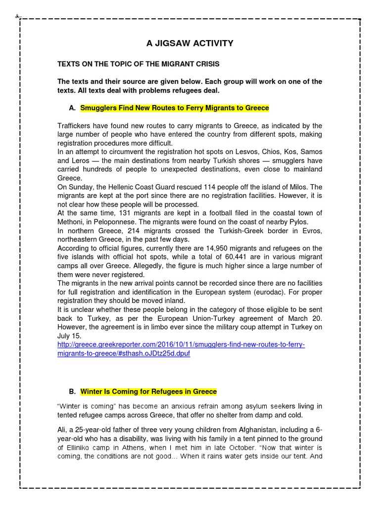 Jigsaw Activity | PDF | Refugee | European Migrant Crisis