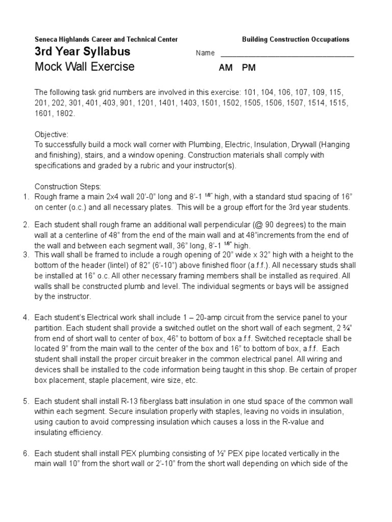 Mock Wall Syllabus 1 | PDF | Framing (Construction) | Wall