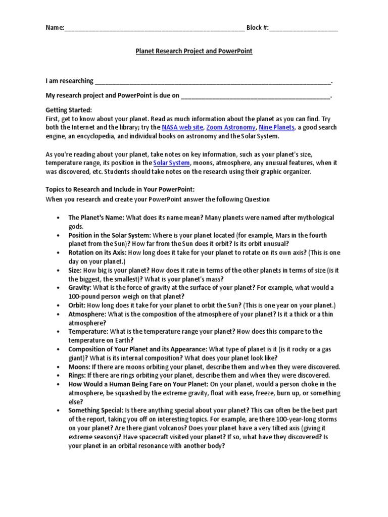 Planet Research Project and Powerpoint | PDF | Planets | Atmosphere
