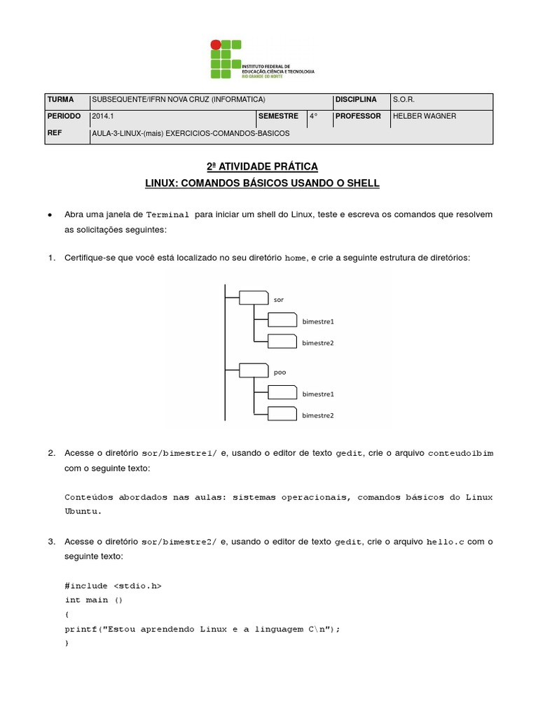 Exercícios de Linux para Alunos IFRN | PDF | C (linguagem de ...