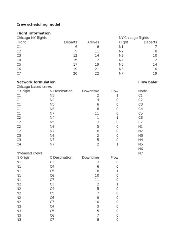 Crew Scheduling Model Flight Information | PDF
