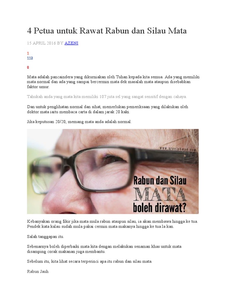 4 Petua Untuk Rawat Rabun Dan Silau Mata | PDF | Kesehatan Holistik