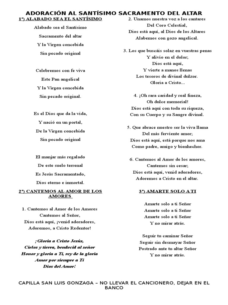 Cancionero Adoracion Al Santisimo