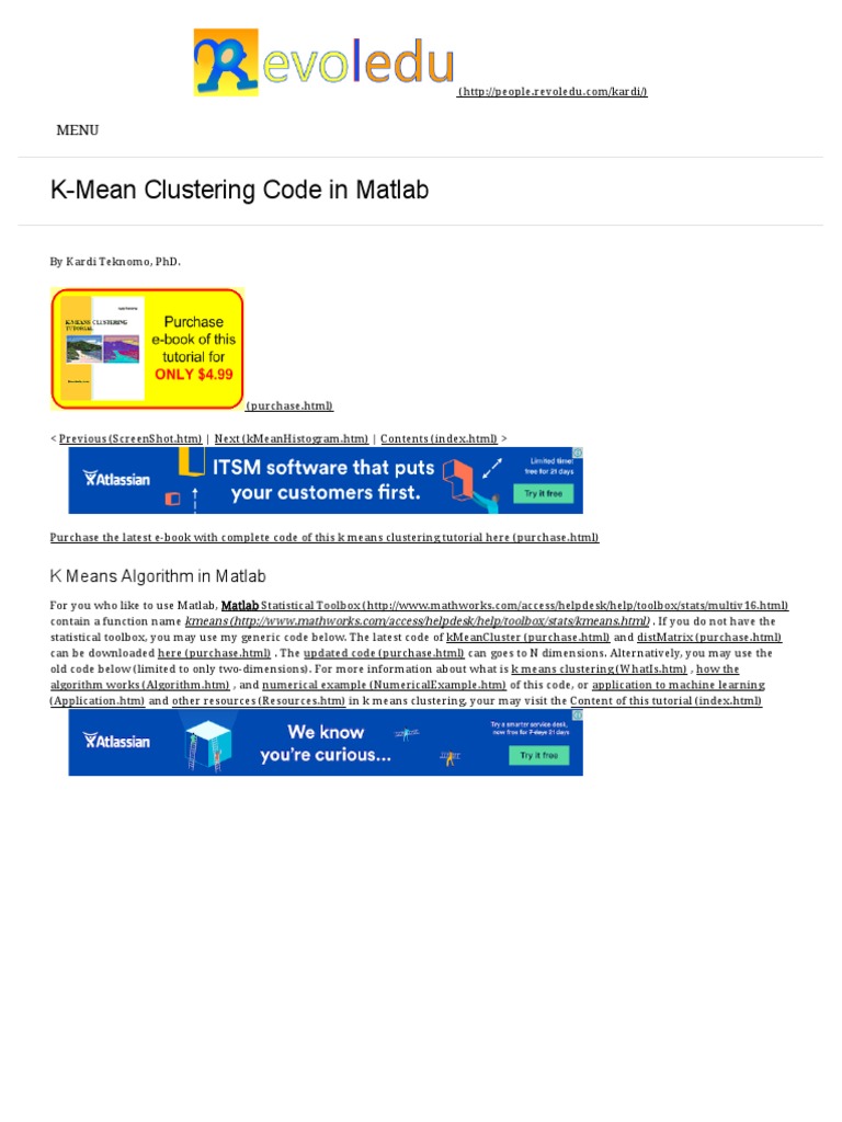 K-Means Clustering Tutorial - Matlab Code | PDF | Cluster Analysis | Applied Mathematics