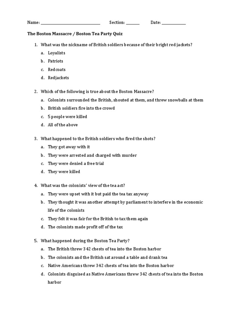 Boston Massacre Quiz | PDF | Military | Conflicts