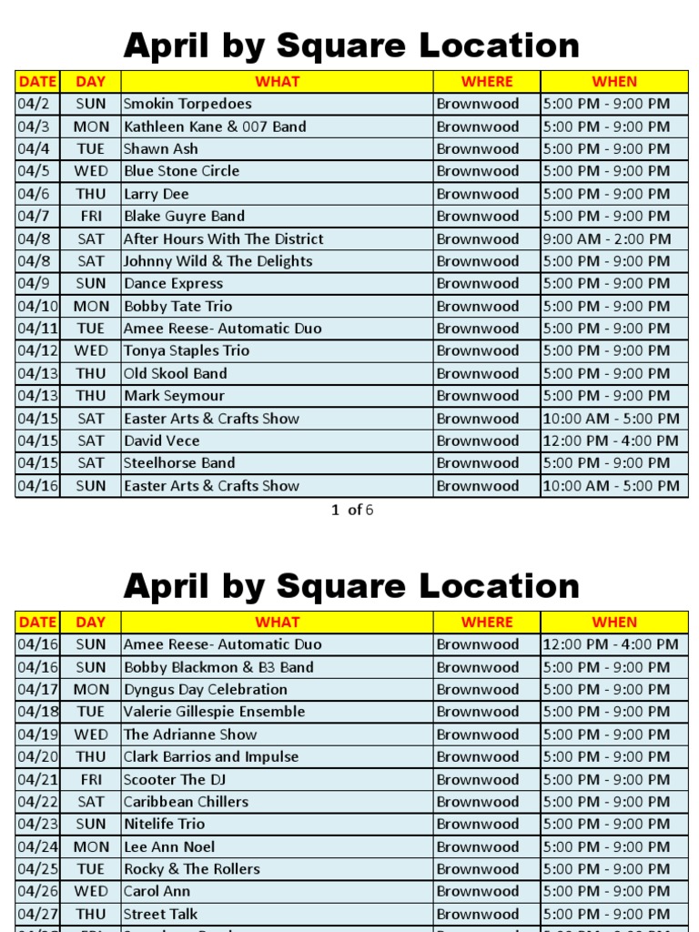 April-2017 Square Entertainment Listing by Square | PDF