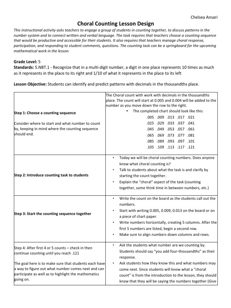 Choral Count Lesson Decimals | PDF | Numbers | Cognitive Science
