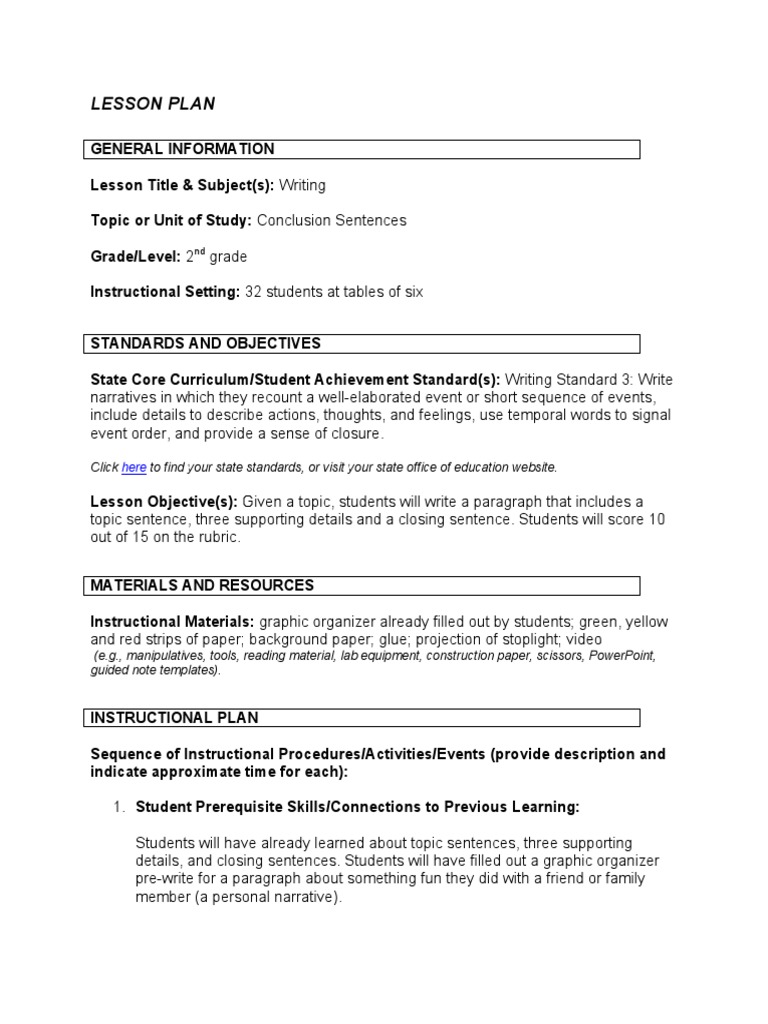 2nd Grade Conclusion Sentences | PDF | Lesson Plan | Pedagogy