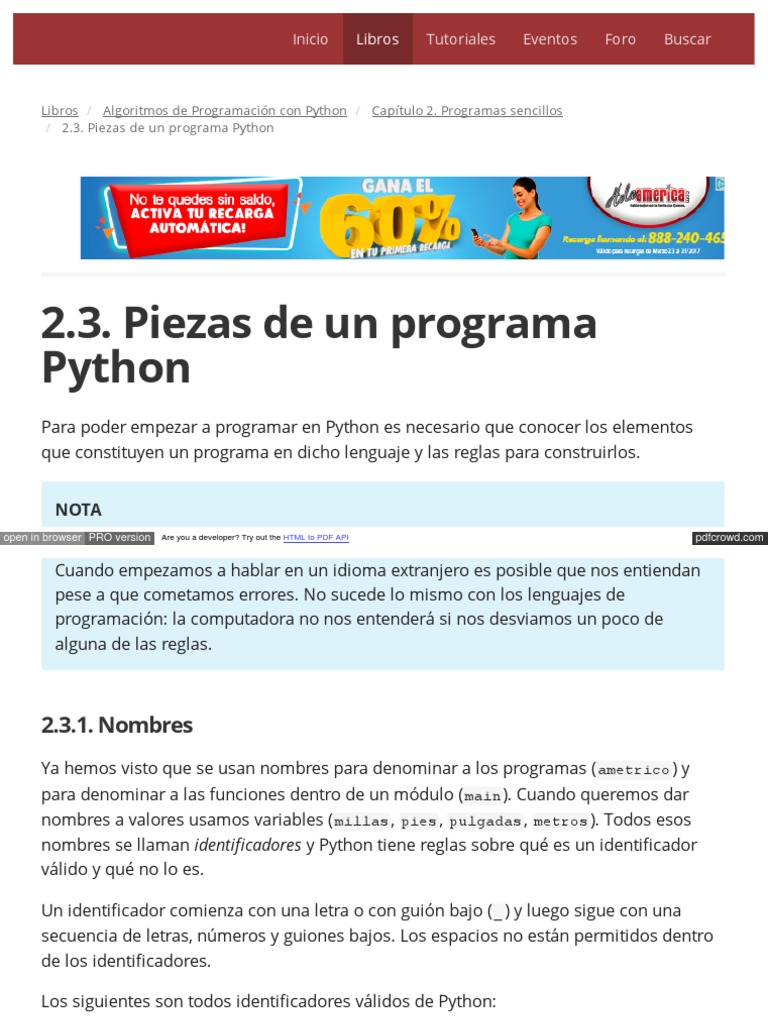 2.3. Piezas de Un Programa Python | PDF | Python (lenguaje de ...