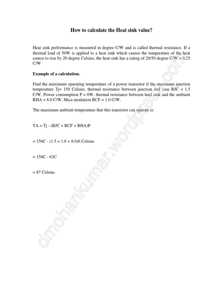 How To Calculate The Heat Sink Value?: Example of A Calculation | PDF