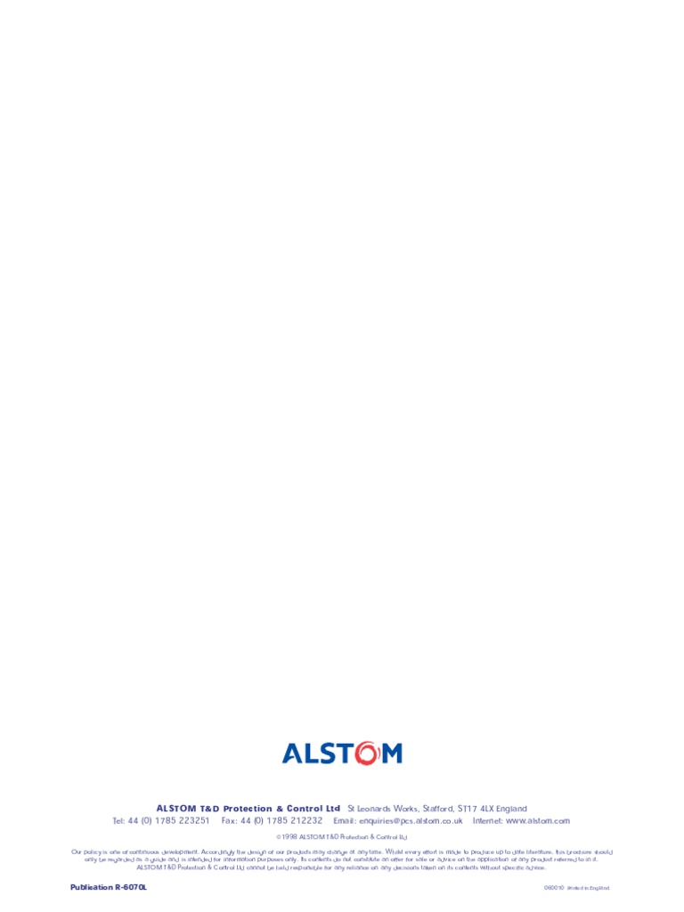 ST Leonards Works, Stafford, ST17 4LX England: ALSTOM T&D Protection ...