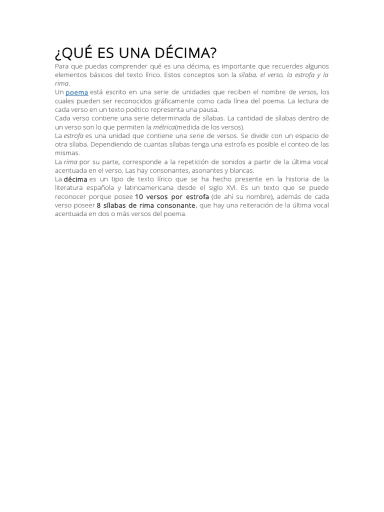 Qué Es Una Décima | PDF | Arte | Poesía