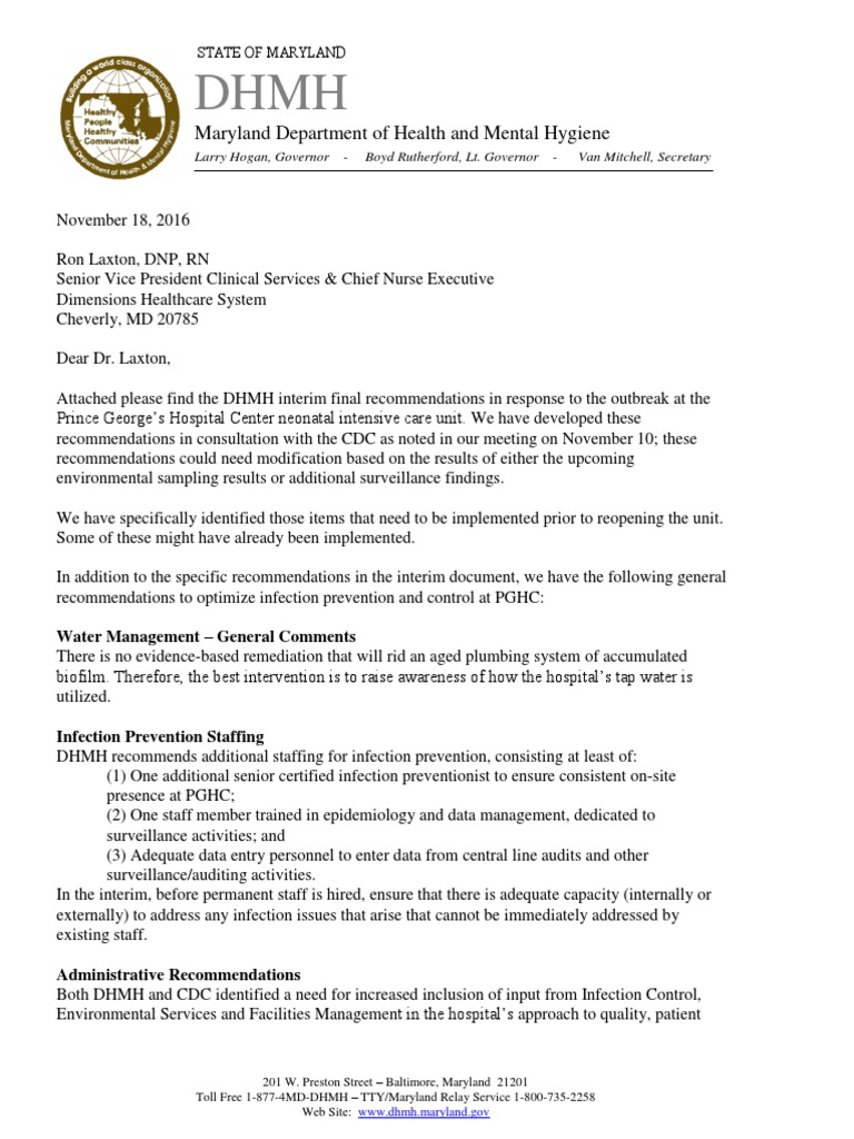 Cover Letter November 18 2016 | PDF | Infection Control | Health Care