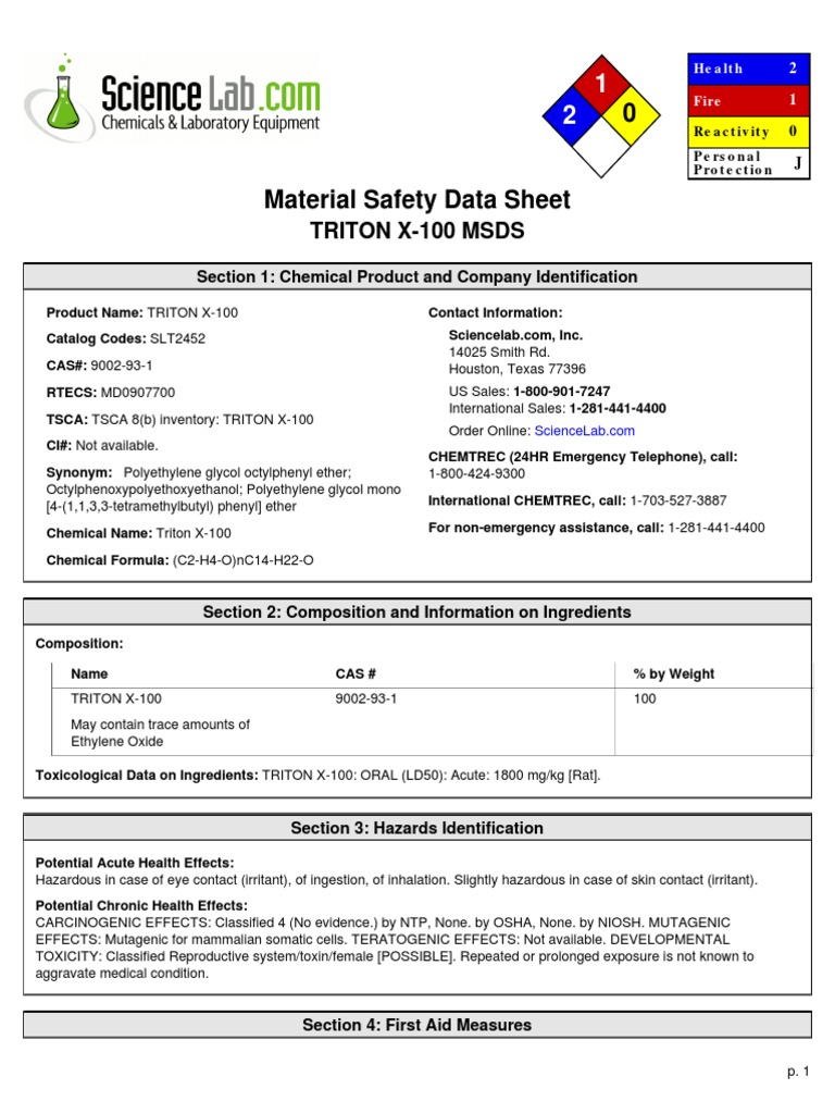 Msds Triton X | PDF | Toxicity | Water