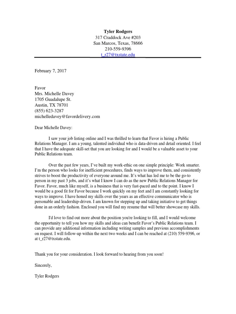 Tyler Rodgers Cover Letter 2017 | PDF
