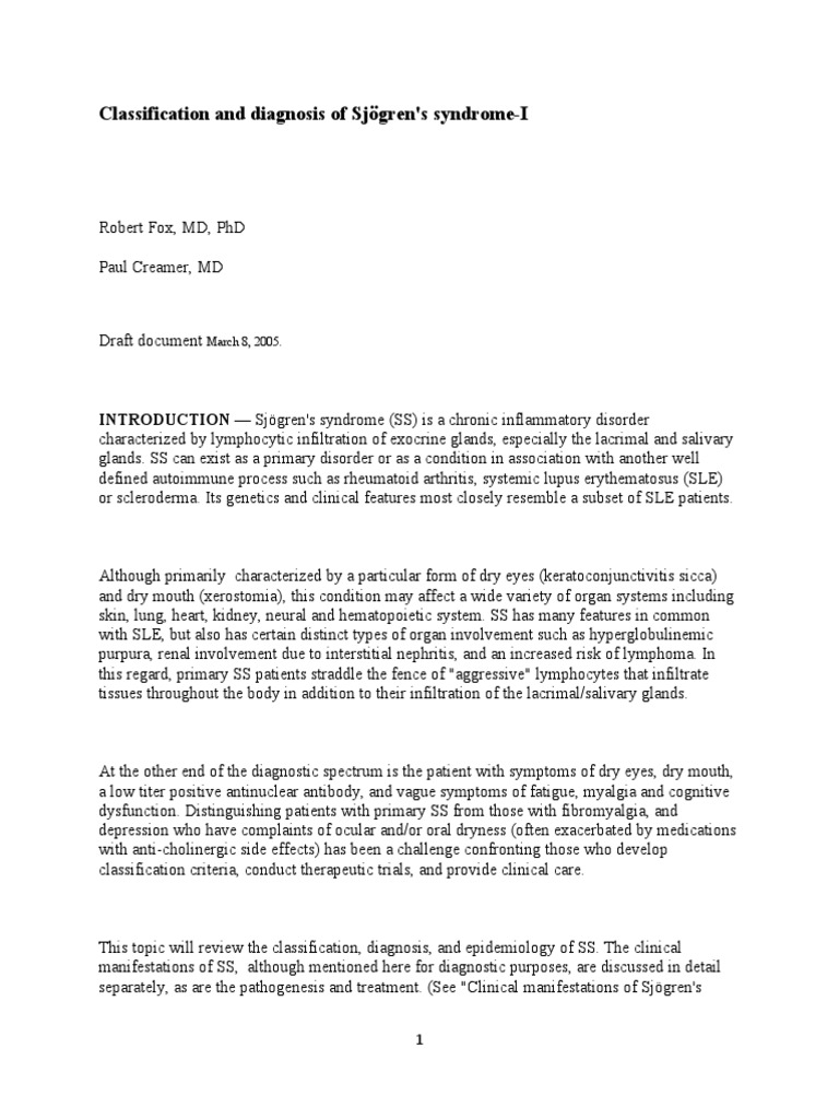 Classification and Diagnosis of Sjögren | PDF | Medical Specialties ...