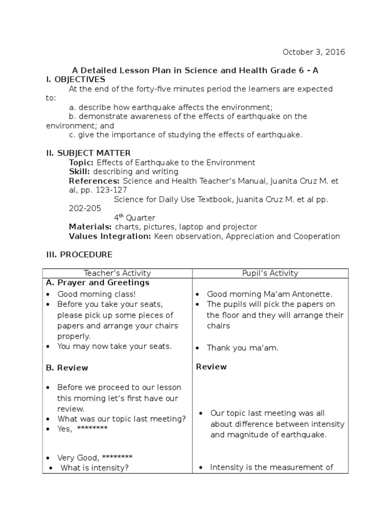 A Detailed Lesson Plan in Science Grade 6 | PDF | Tsunami | Earthquakes