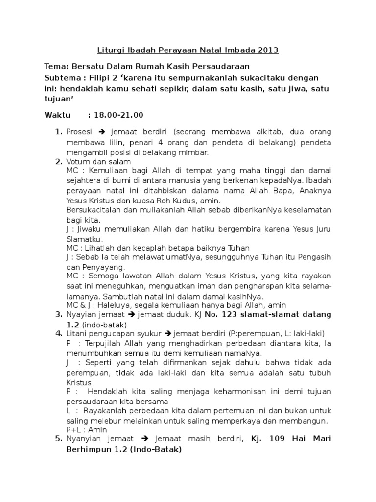 Liturgi Ibadah Perayaan Natal Imbada 2013 | PDF | Ilmu Sosial | Agama ...