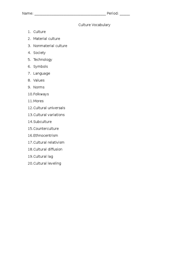 Culture Vocabulary | PDF | Social Science | Foreign Language Studies