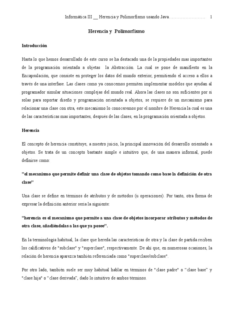 Herencia y polimorfismo en Java: conceptos clave y ejemplos | PDF | Herencia (Programación ...