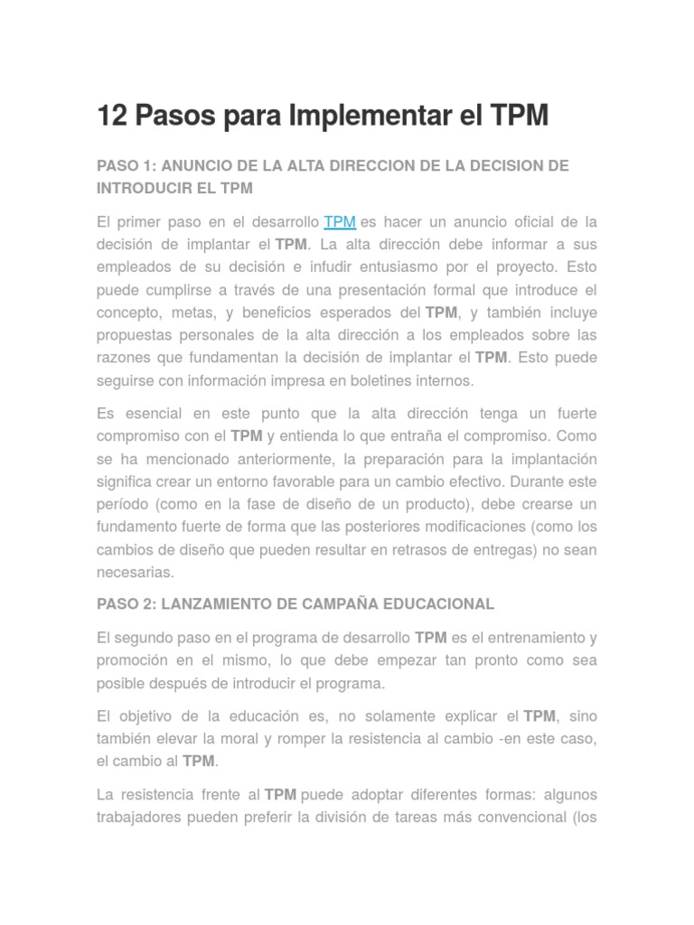 Guía de Implementación TPM | PDF | Ingeniería | Calidad (comercial)