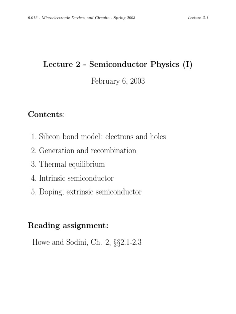 Lecture2 PDF | PDF | Semiconductors | Doping (Semiconductor)