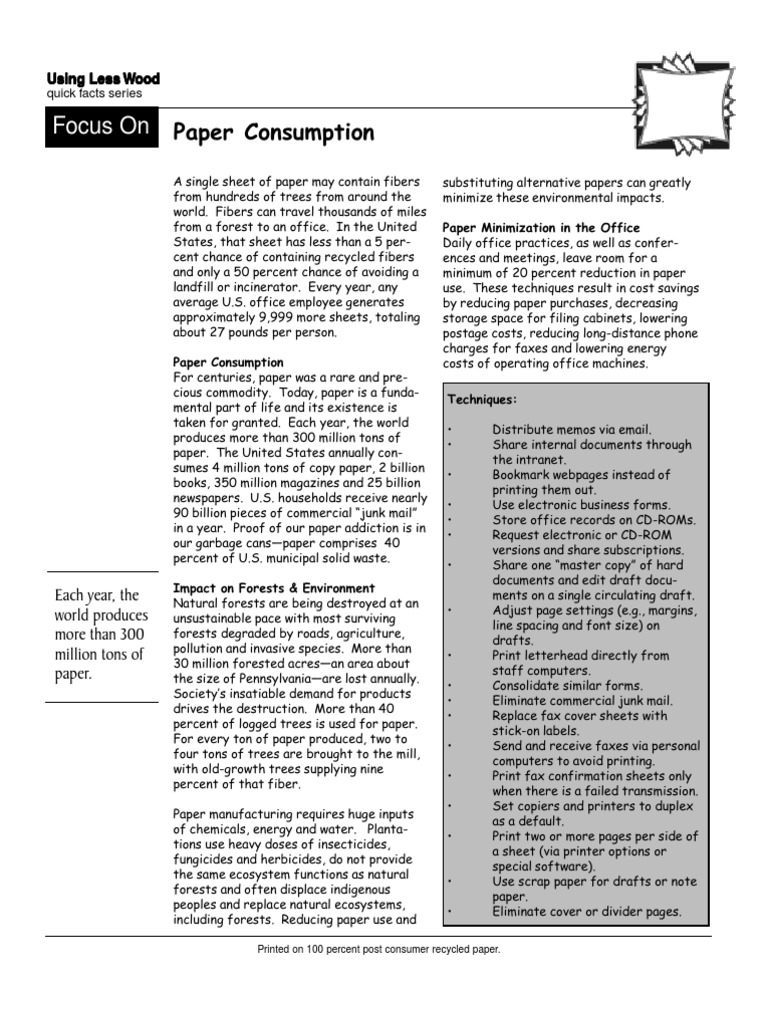 Focus On Paper Consumption | PDF | Recycling | Paper