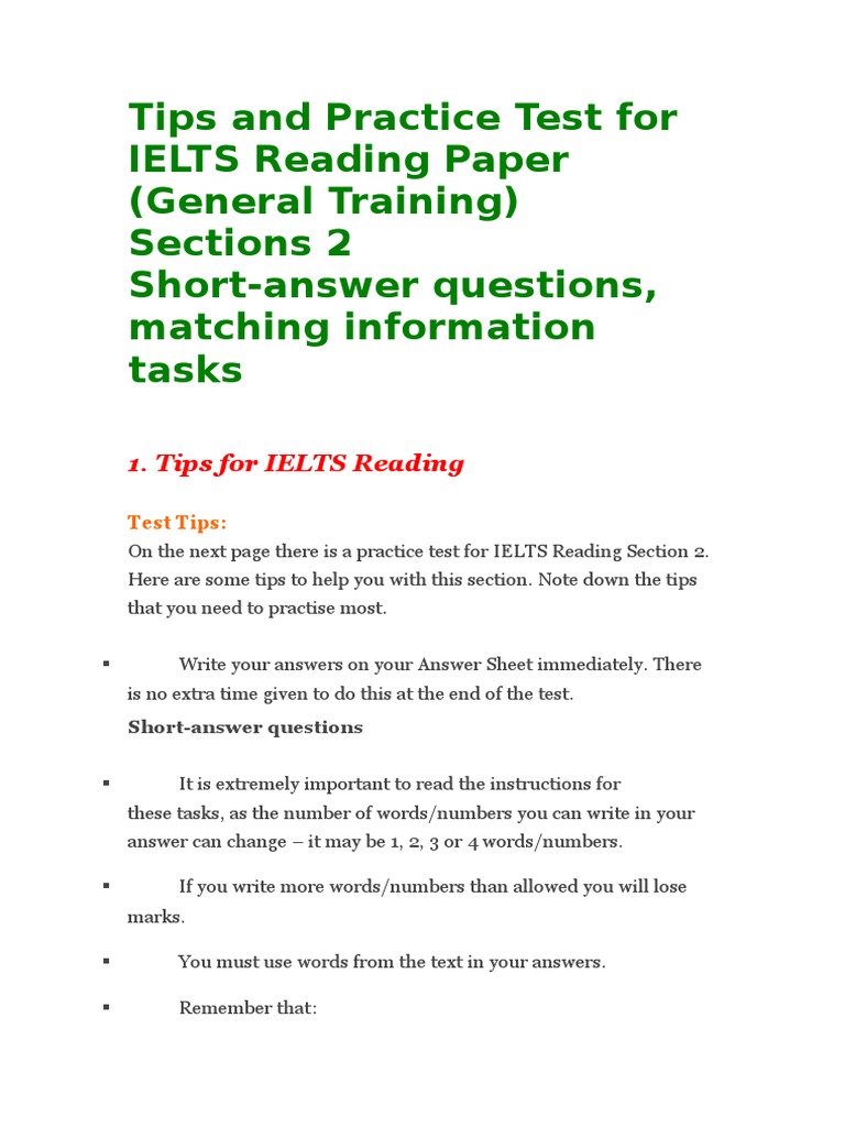 Tips and Practice Test For IELTS Reading Paper (General Training ...