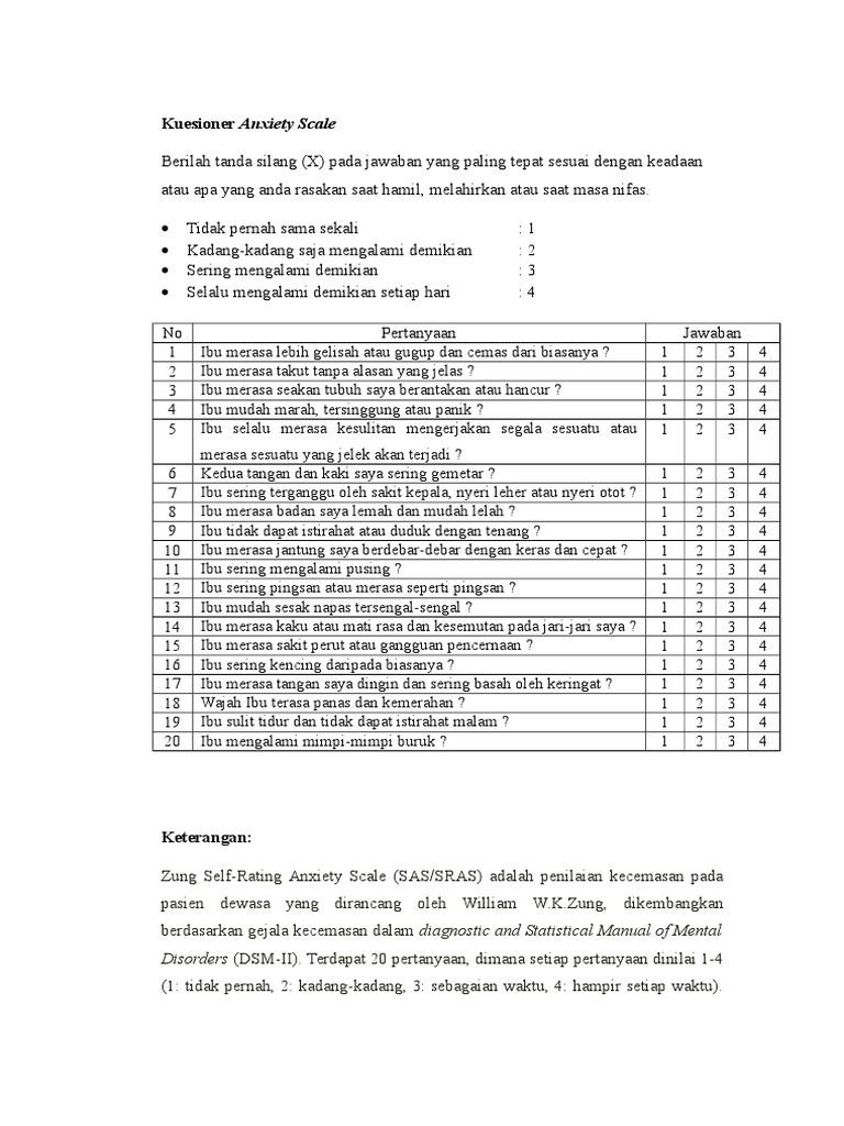 Kuesioner Anxiety Scale | PDF
